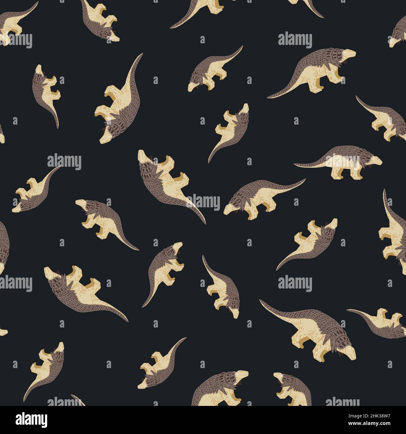 Random dark seamless pattern with brown colored dinosaur elements print ...