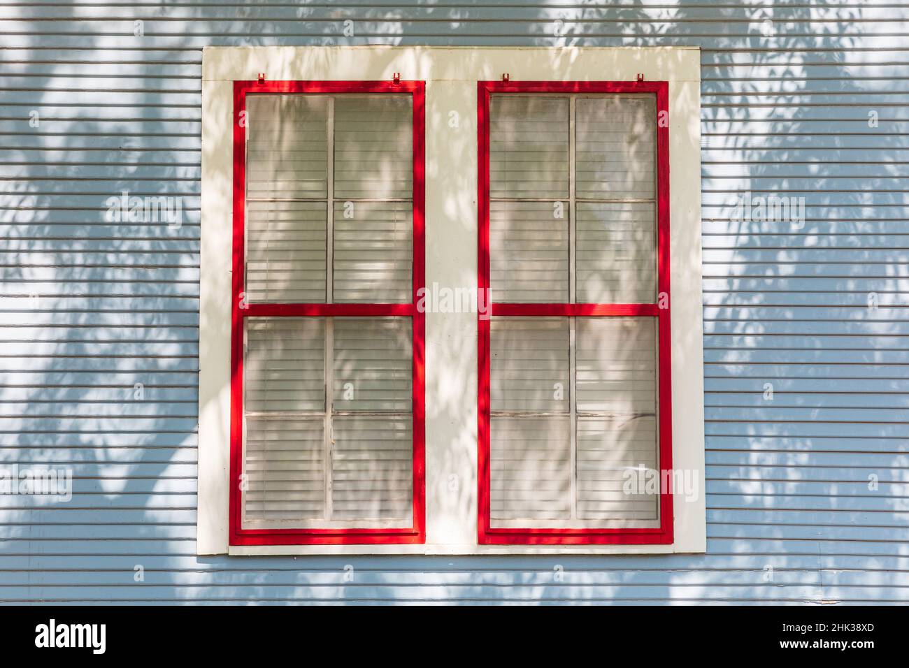 Castroville, Texas, USA. Red trimmed window on a house in the Texas ...