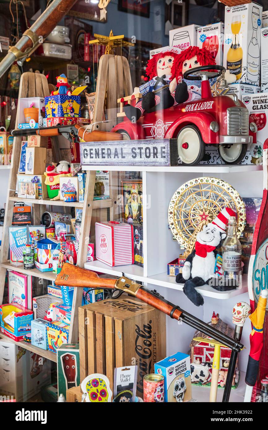 Fredericksburg, Texas, USA. Toys on a shelf in a small town store in ...