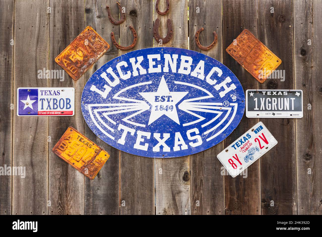 Luckenbach, Texas, USA. Sign for the small town of Luckenbach, Texas ...