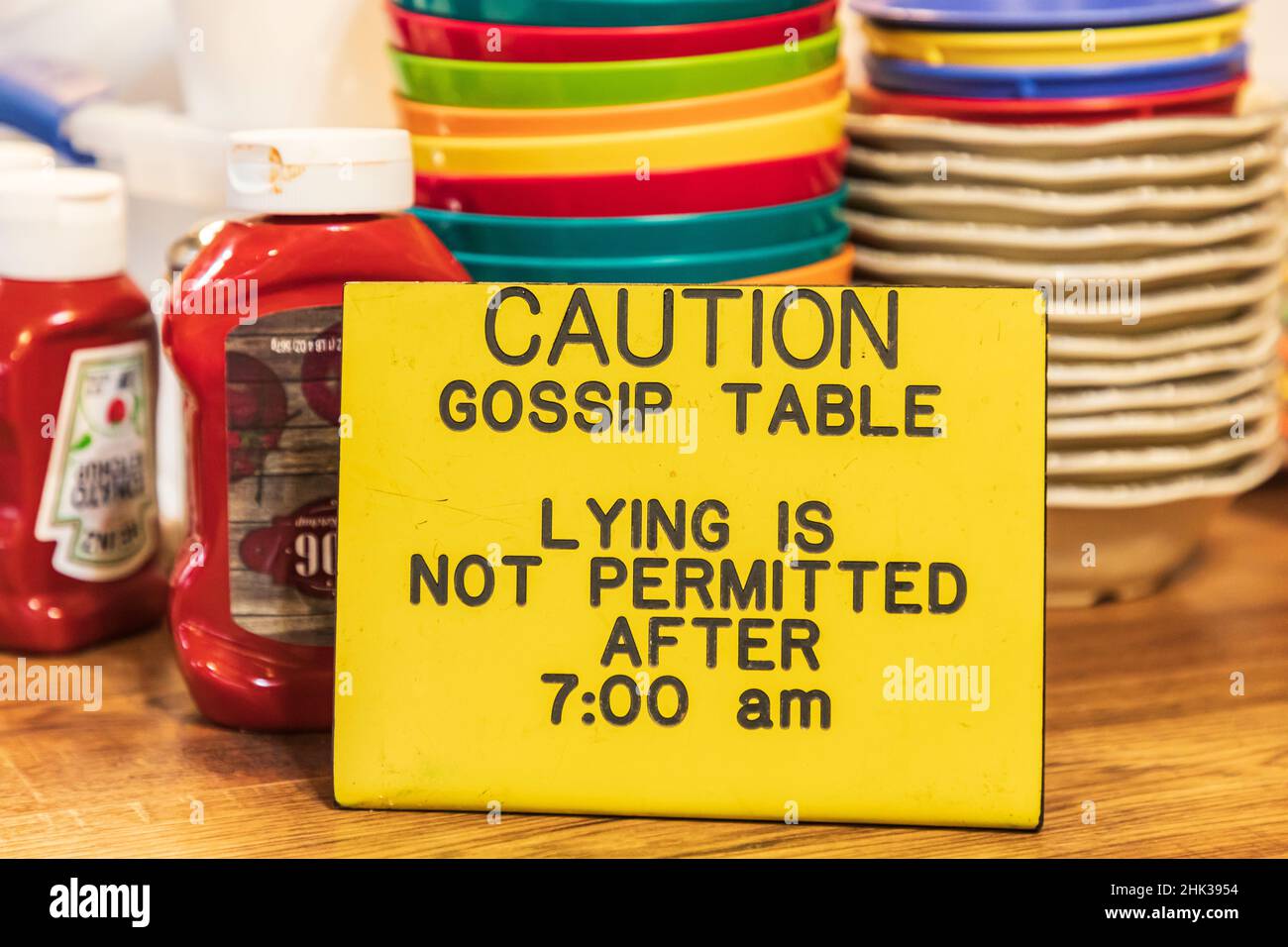 Utopia, Texas, USA. Humorous sign in a cafe in the Texas Hill Country ...