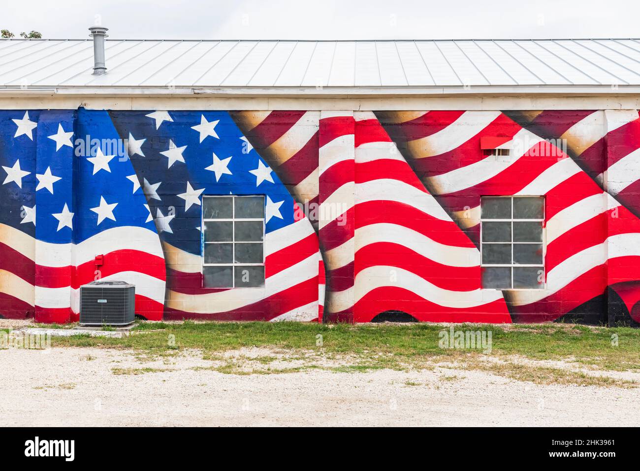 Bandera, Texas, USA. Mural of an American flag on a building in Texas ...