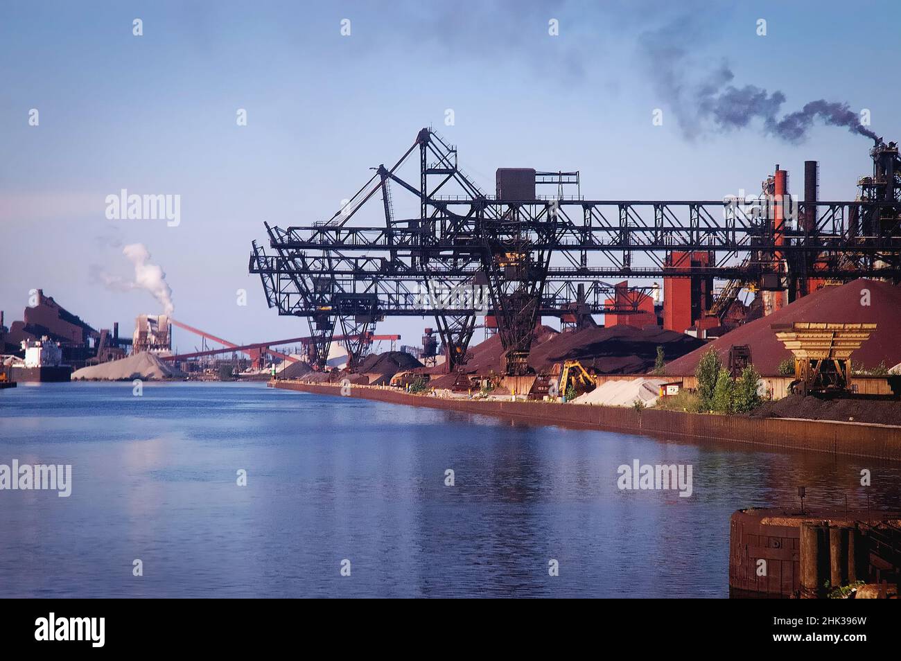 Working detroit river automotive steelmill boat dock for unloading raw ...