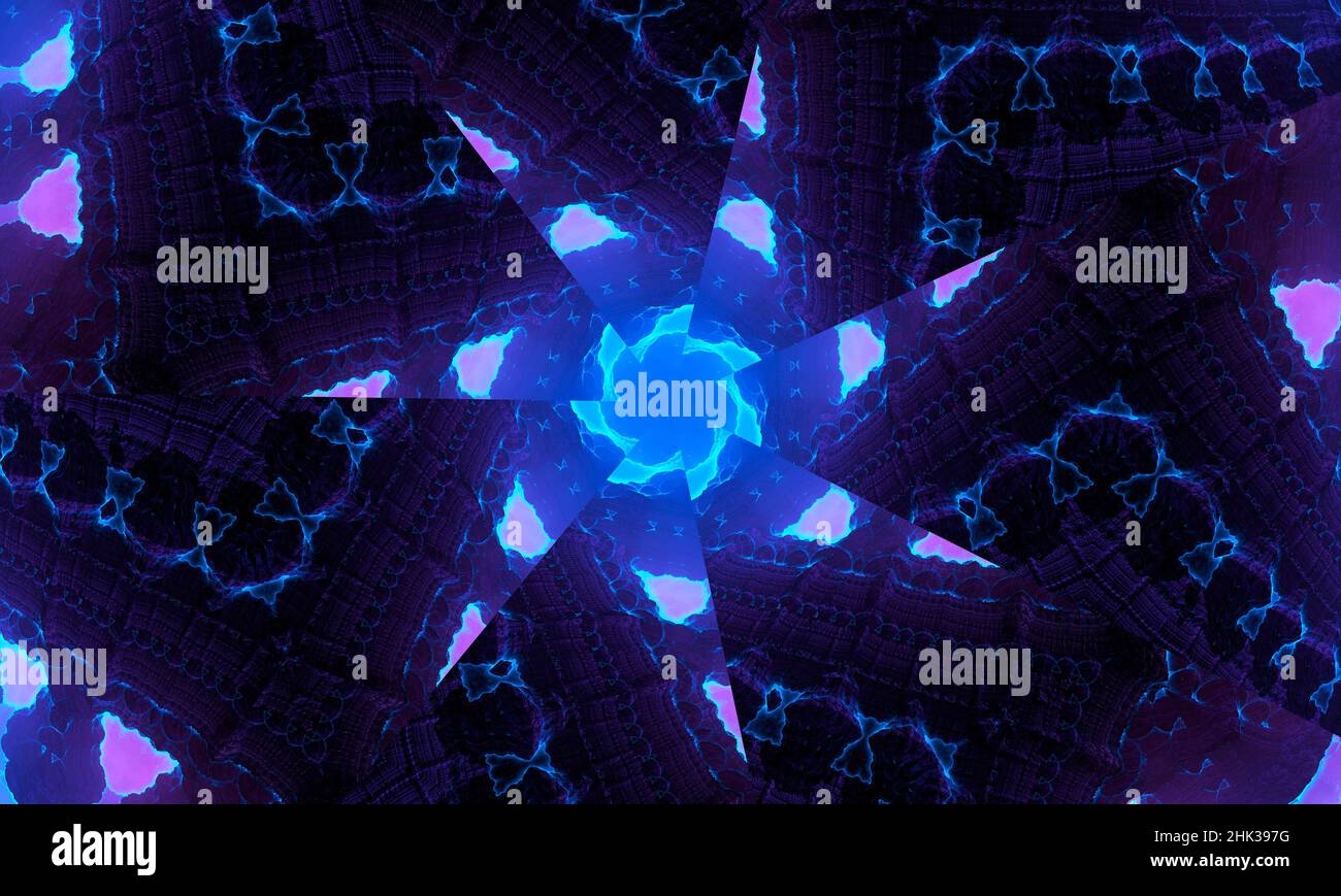 Neon cyan deep blue with purple shadow kaleidoscope Stock Photo - Alamy
