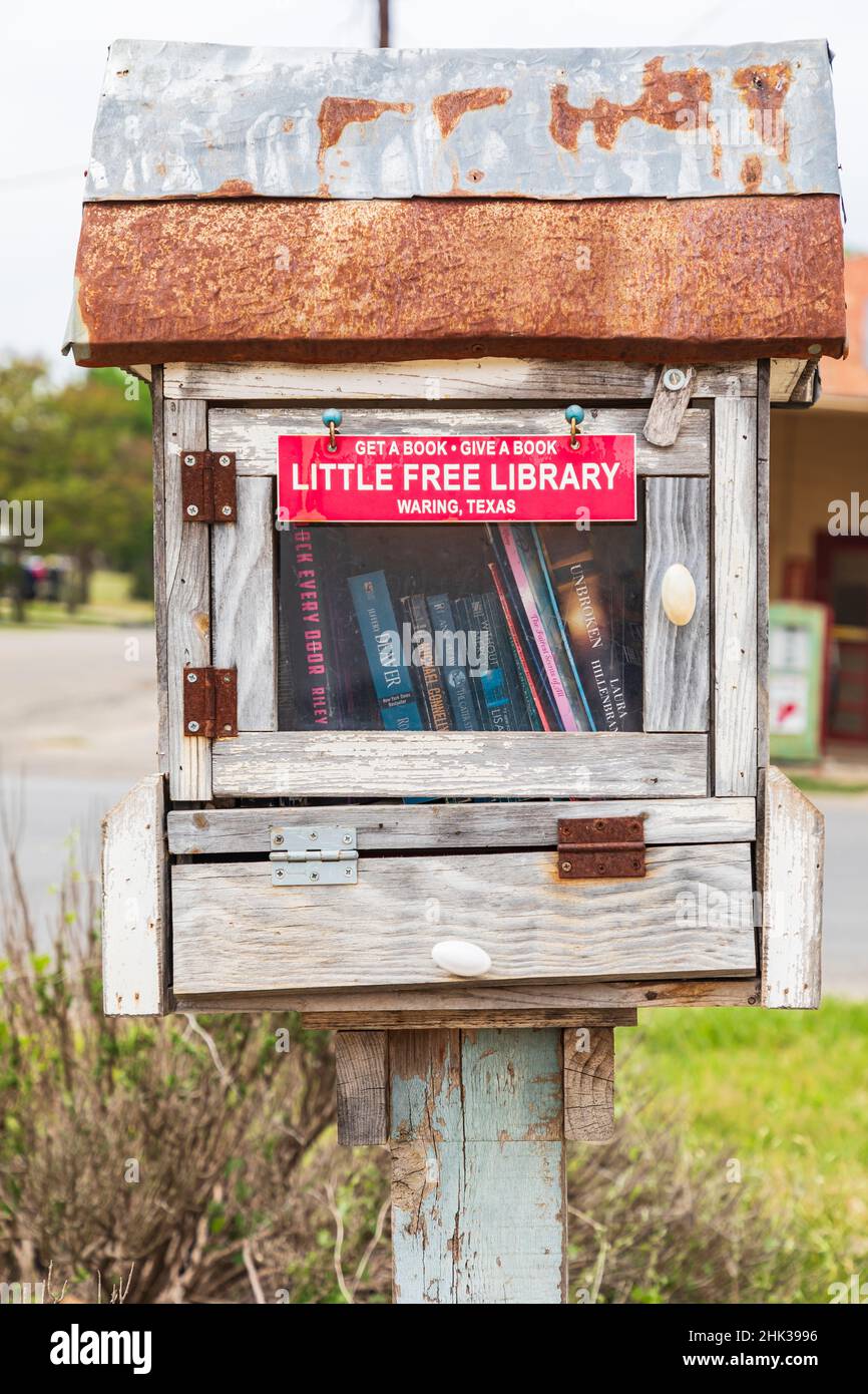 Waring, Texas, USA. Little free library in the Texas Hill Country ...