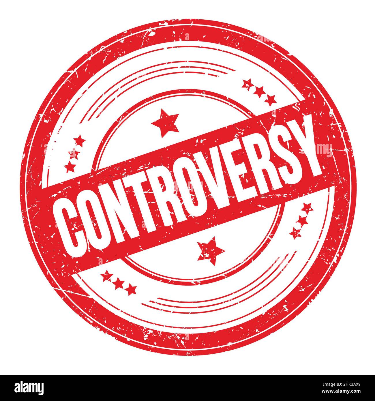 CONTROVERSY text on red round grungy texture stamp Stock Photo - Alamy