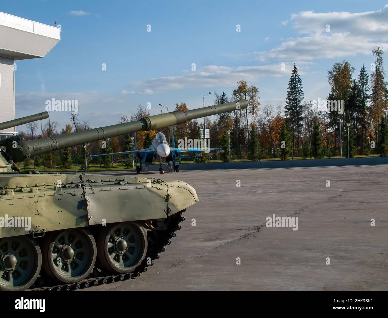 Soviet tanks stand in the open air in the museum, in the summer Stock ...