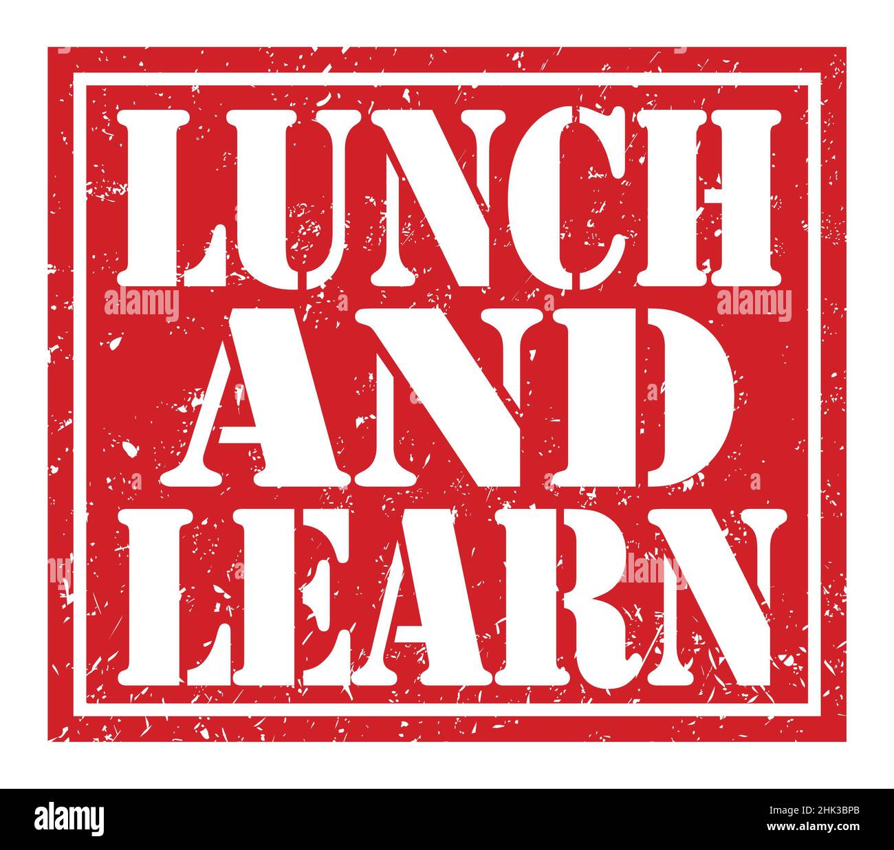 LUNCH AND LEARN, words written on red stamp sign Stock Photo - Alamy