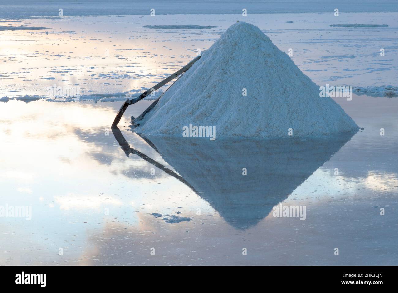 Bolivia, Uyuni, Salar de Uyuni. Tools used to scrape up the salt rest ...