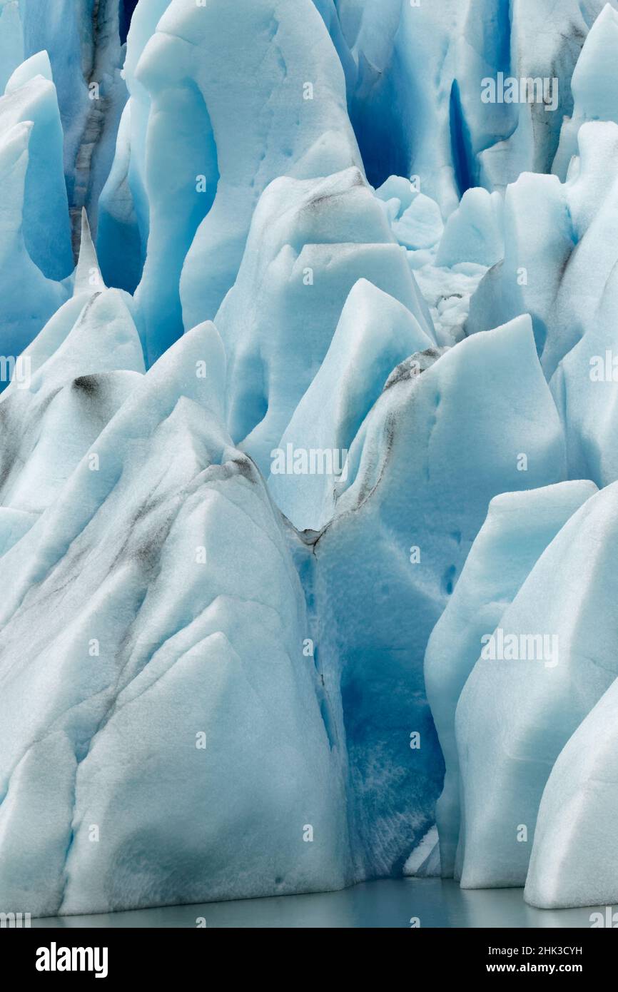 Pattern in blue ice of Grey Glacier, Torres del Paine National Park ...