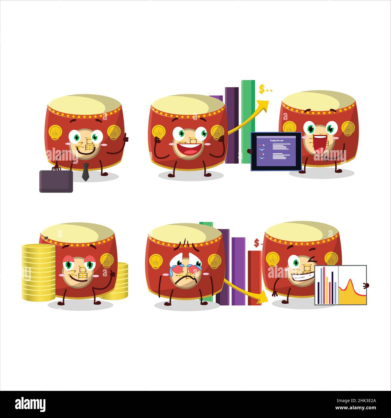 Red chinese drum character designs as a trader investment mascot ...