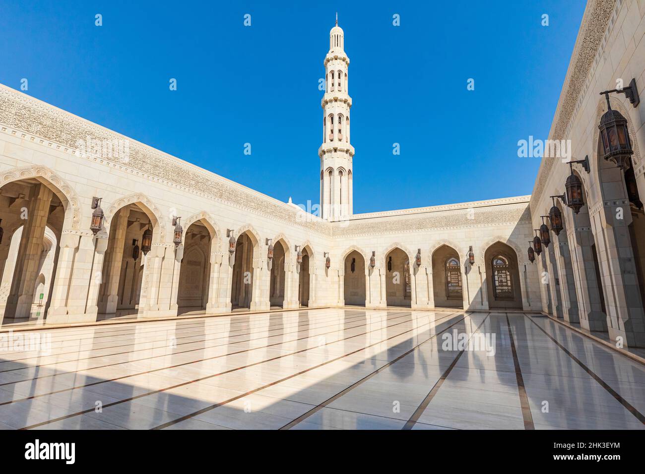 Middle East, Arabian Peninsula, Oman, Muscat. Exterior courtyard of the ...