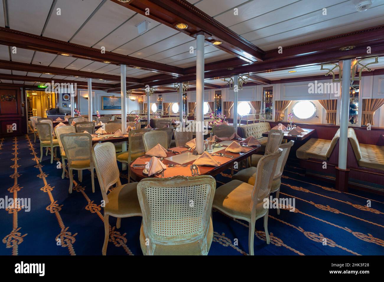 Dining room of the Star Clipper sailing cruise ship, Thailand Stock ...
