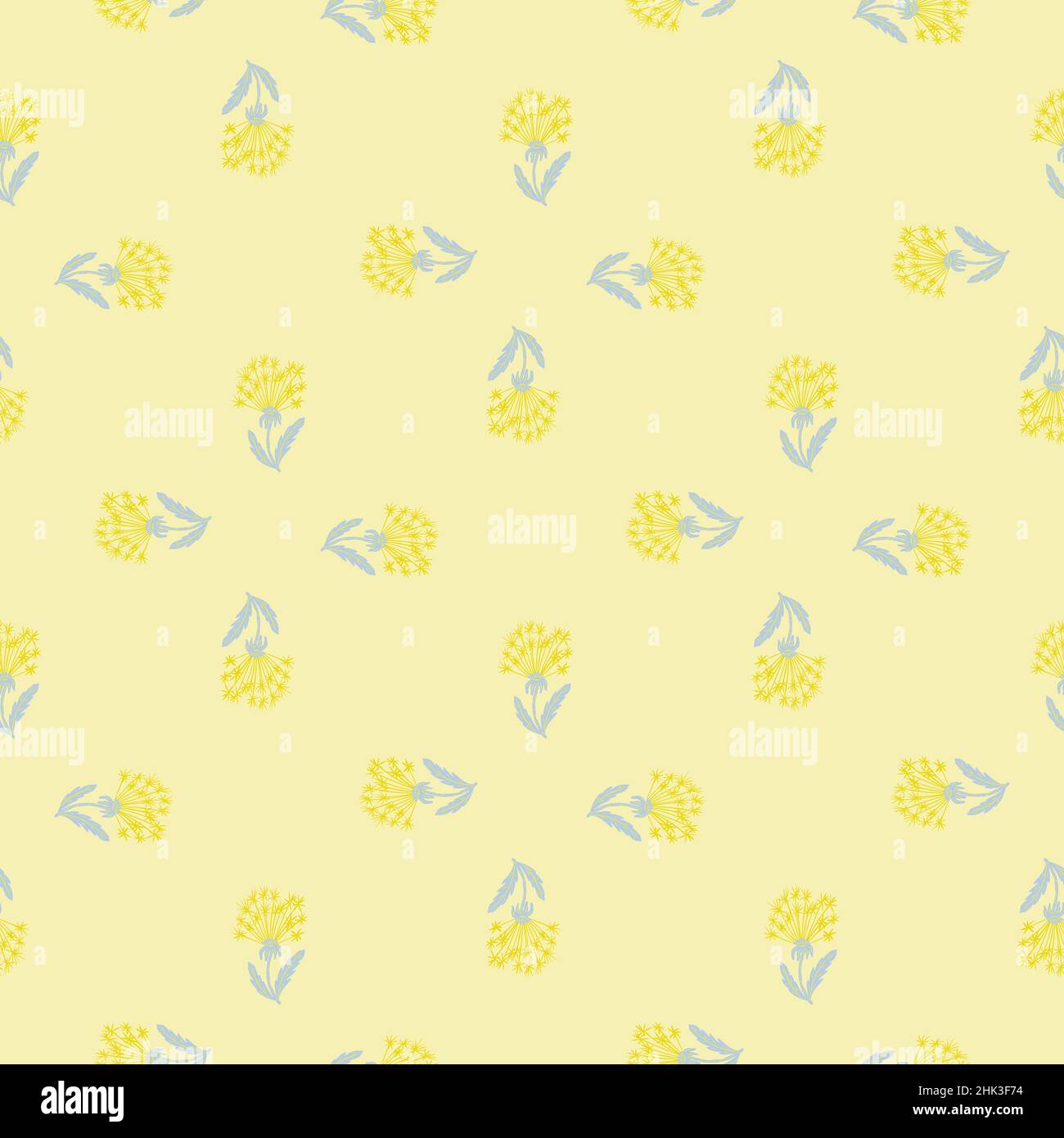 Geometric style meadow flowers seamless pattern with yellow dandelion ...