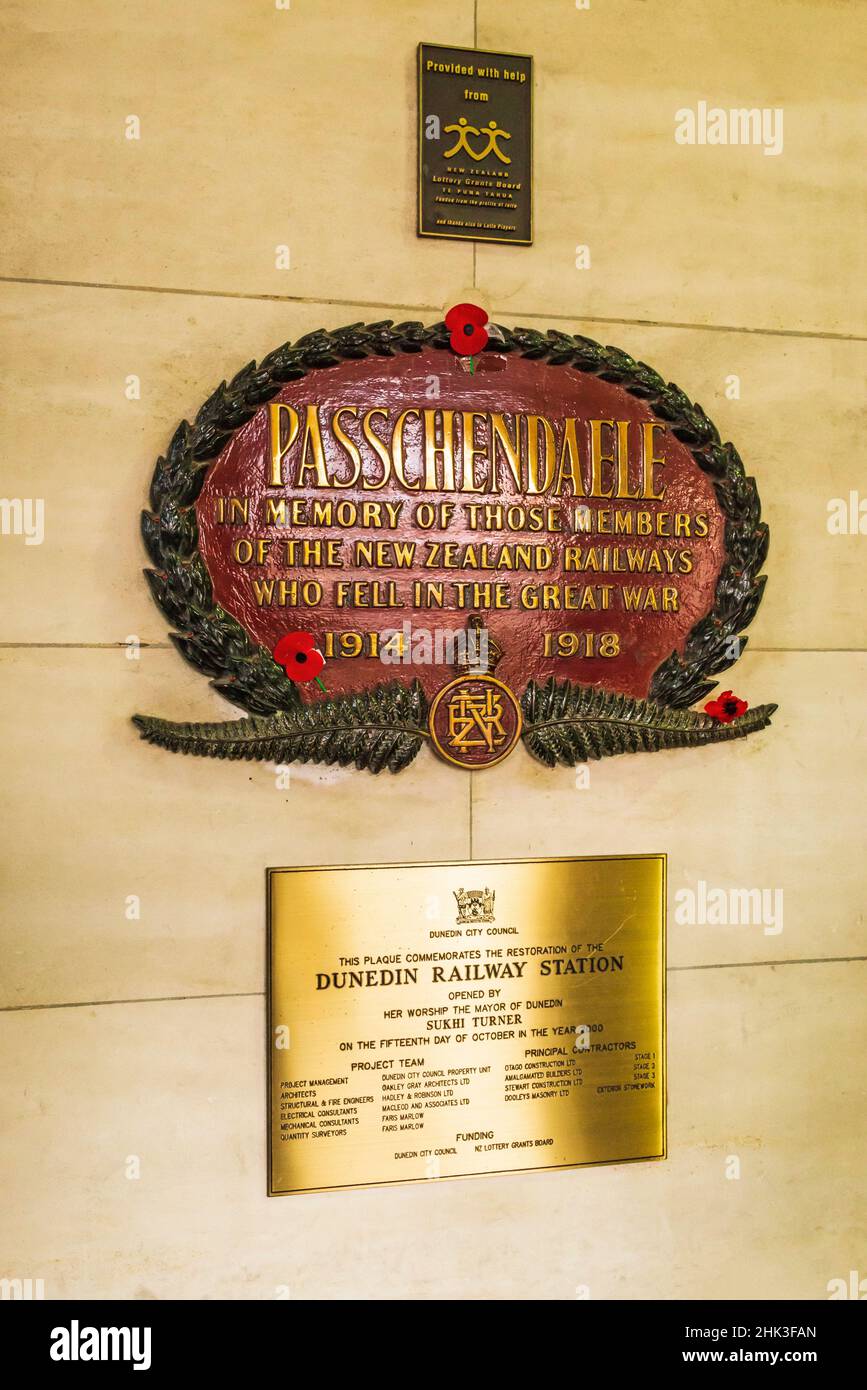 Interpretive sign at the Dunedin Railway Station, Dunedin, South Island ...