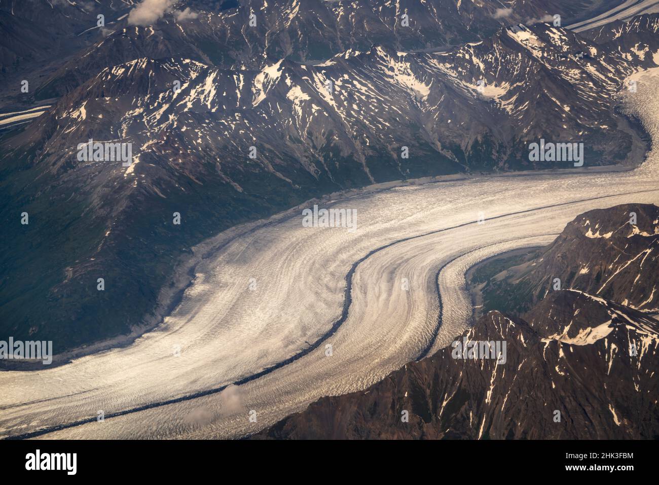 USA, Alaska, Chugach Mountain Range. Aerial view of glacier and ...