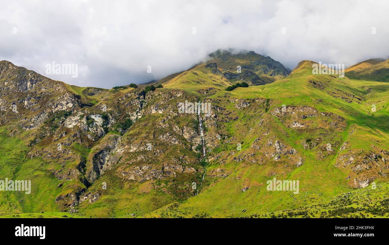 Twin Falls and Treble Cone, Wanaka, Otago, South Island, New Zealand ...