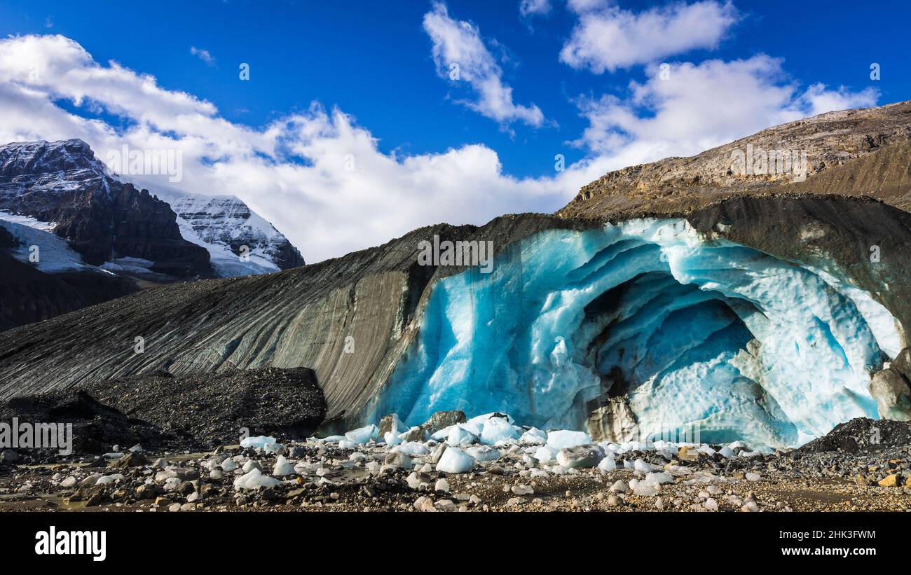 Blue ice on the Athabasca Glacier, Jasper National Park, Alberta ...