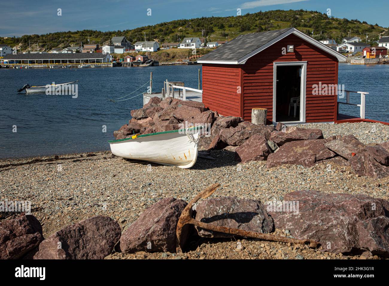 Canada, Newfoundland, fish shed and boat in Durrell Stock Photo - Alamy