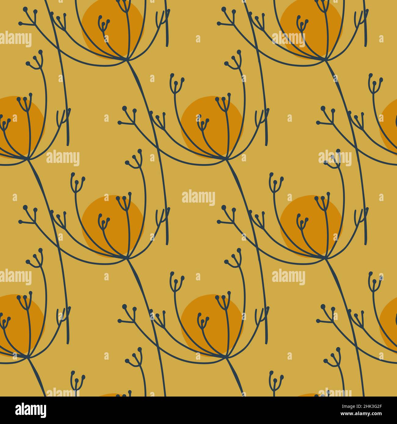 Vintage nature seamless pattern with contoured yarrow flowers print ...