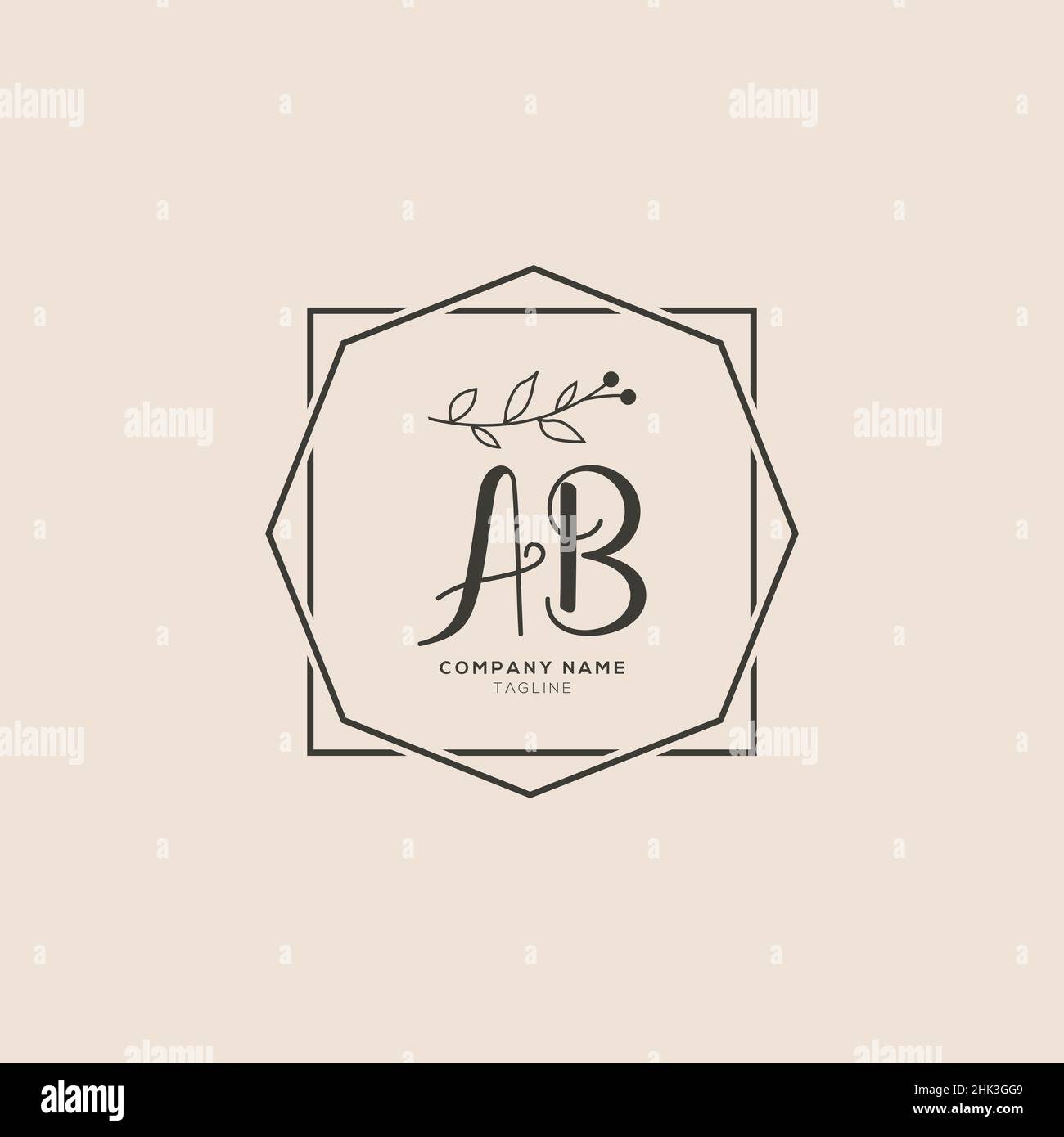 Graphic Floral Initial Alphabet AB flowers bouquet composition. Unique ...