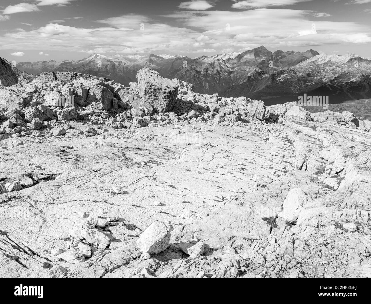 View over Val Rendena towards Adamello group. The Brenta Dolomites ...