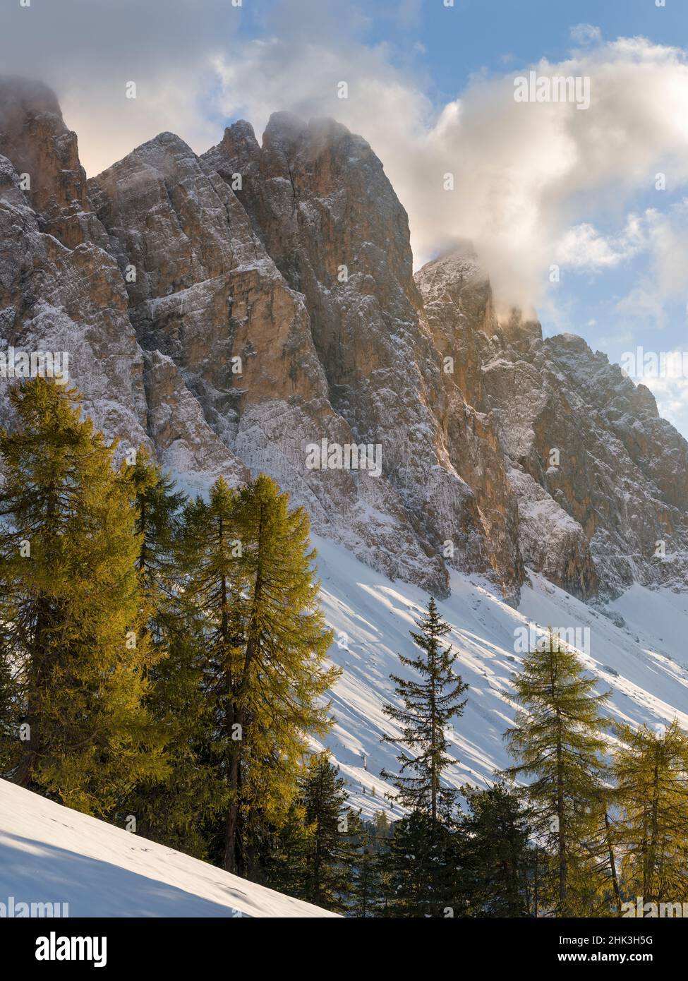 Geisler mountain range in the dolomites of the Villnoss Valley in South ...