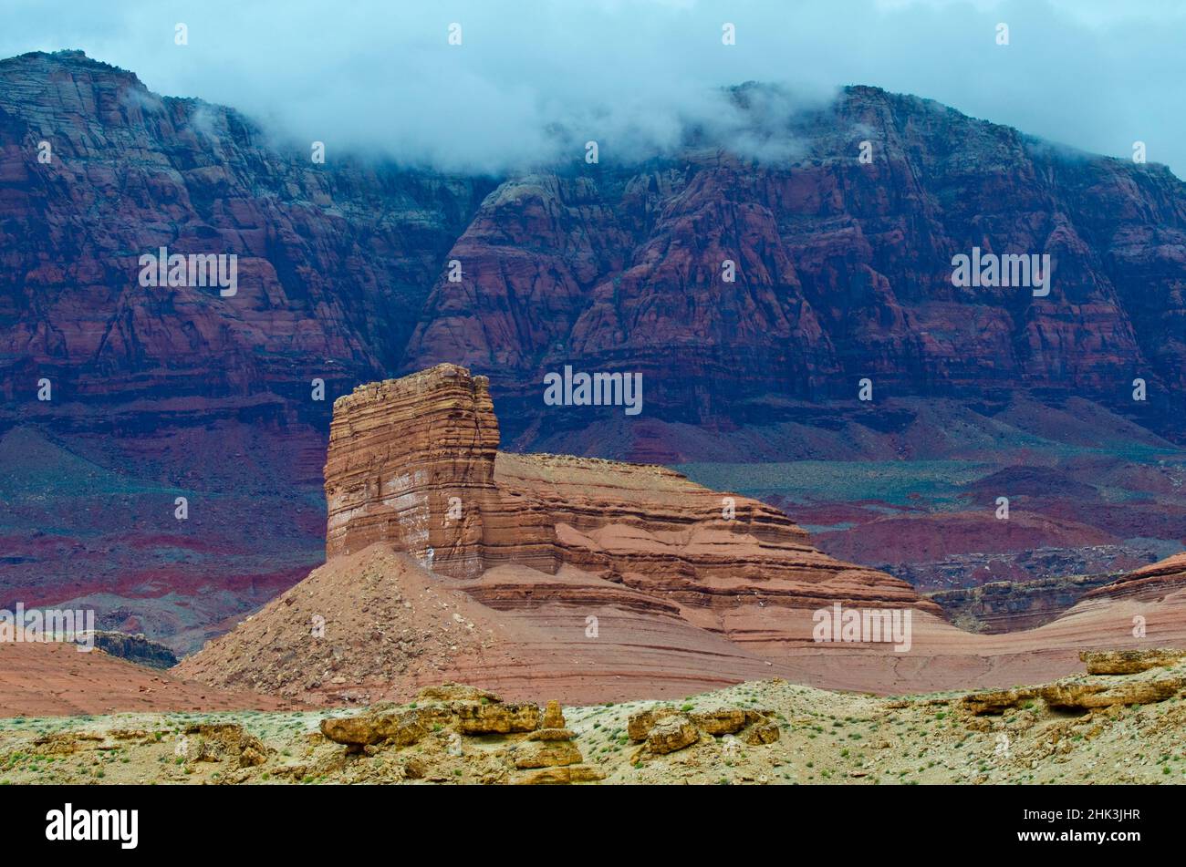 USA, Arizona. Marble Canyon, Vermillion Cliffs from deck of Navajo ...