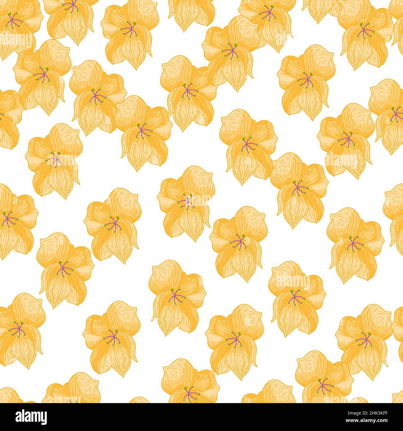 Summer isolated scrapbook seamless pattern with outline orange orchid ...