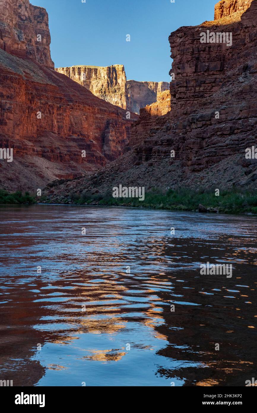 USA, Arizona. Canyon Wall and reflections, float trip down the Colorado ...