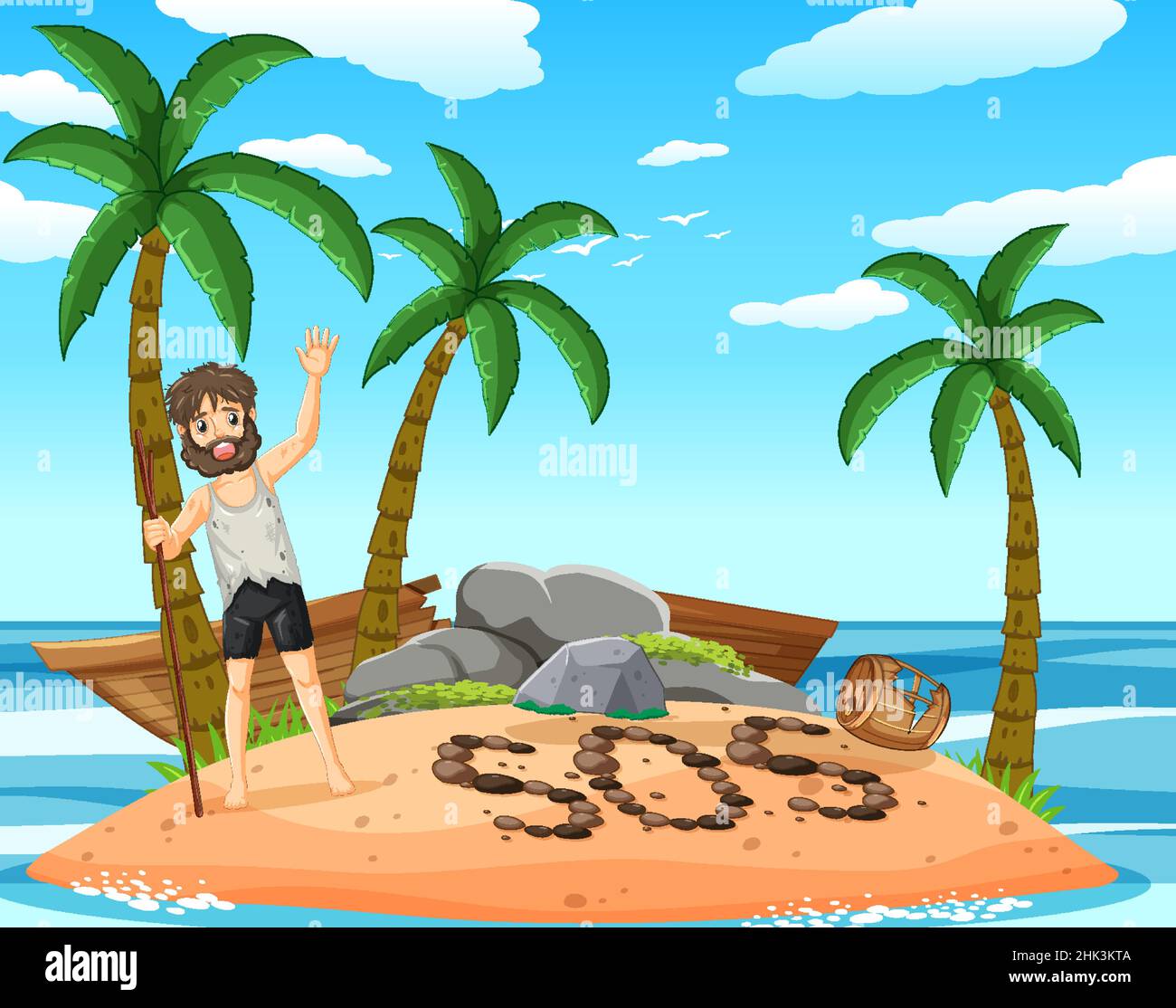A man on deserted island isolated illustration Stock Vector Image & Art ...