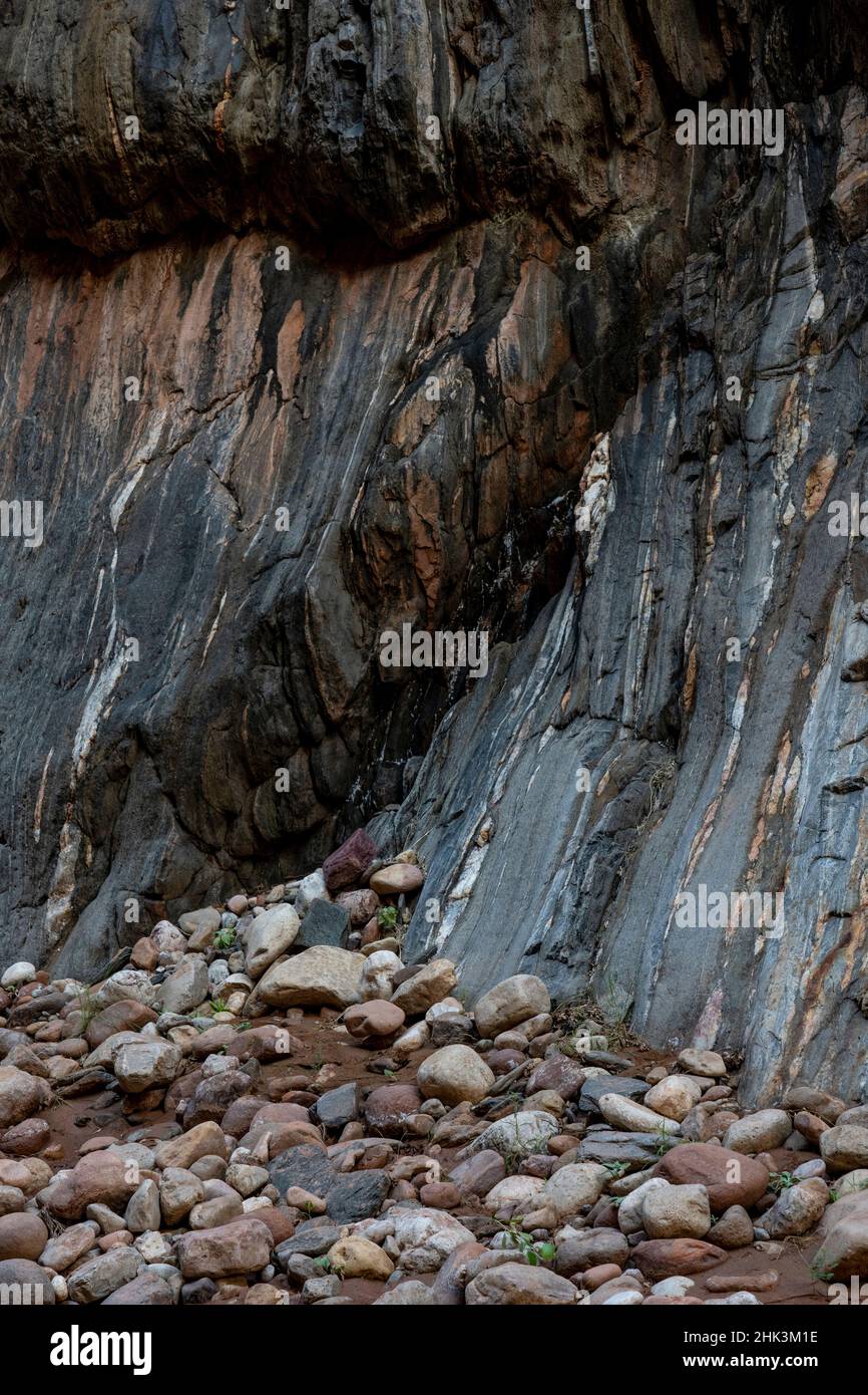 USA, Arizona. Canyon wall detail, hiking up Clear Creek Canyon from the ...
