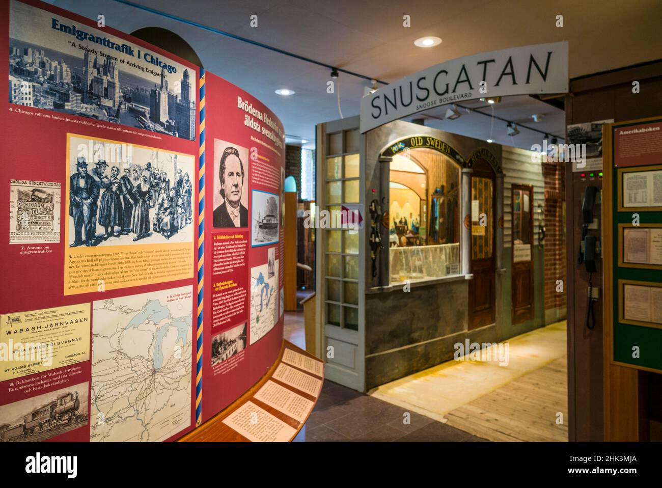 Sweden, Vaxjo, Utvandrarnas Hus, museum of Swedish emigration, interior ...