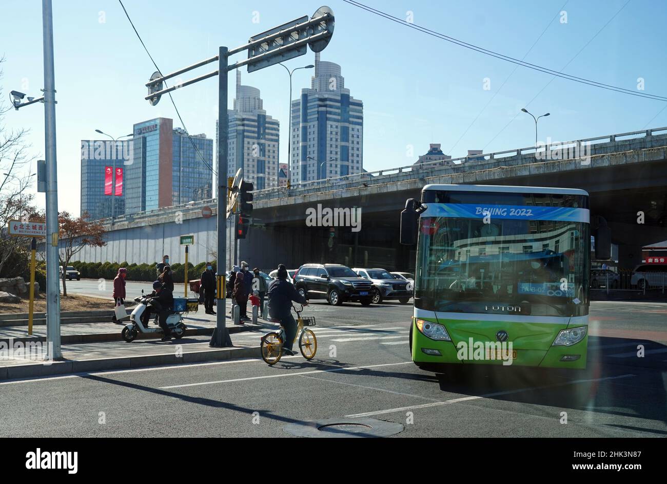 An Olympic transport bus in the closed loop system makes its way ...