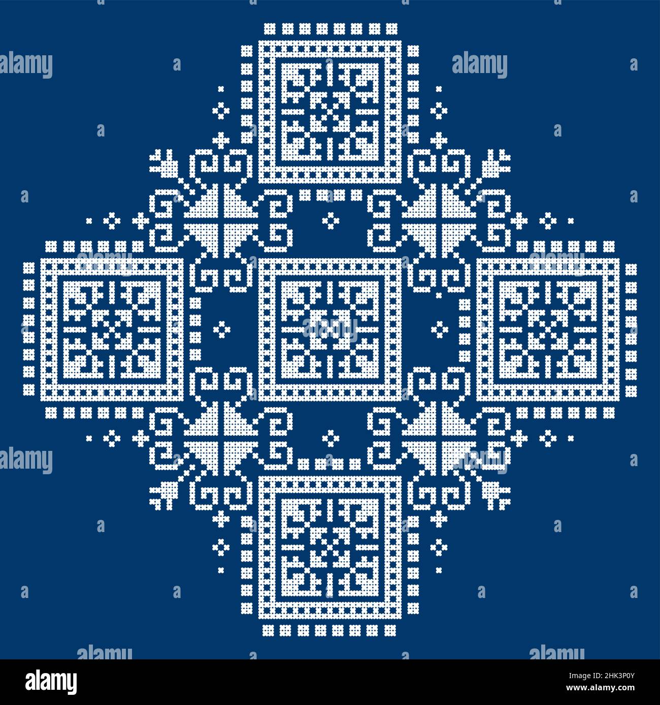 Zmijanje embroidery style vector pattern - traditional folk art design ...