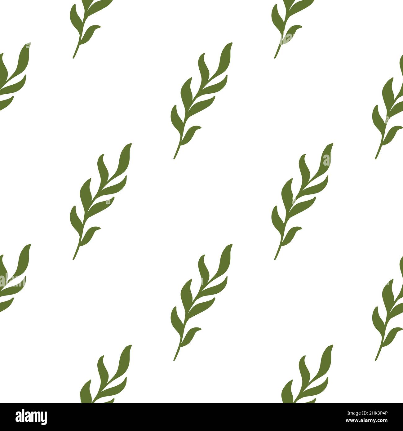 Botanic herbal seamless pattern with green bright leaf branches shapes ...