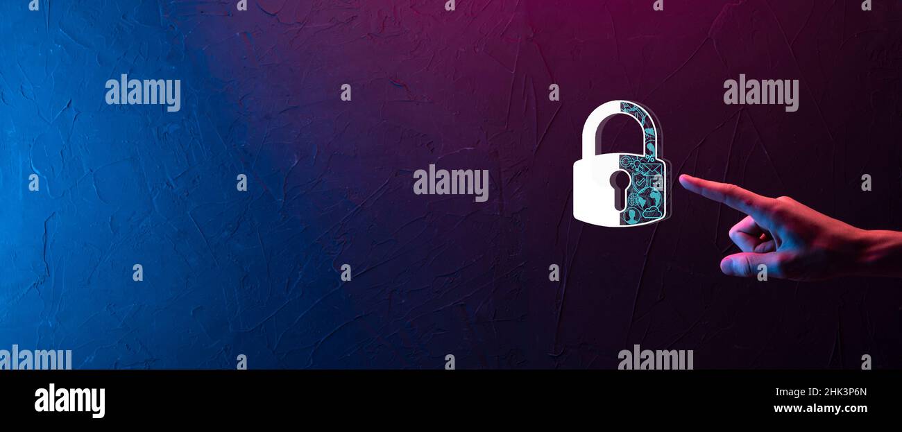 Cyber security network. Padlock icon and internet technology networking ...