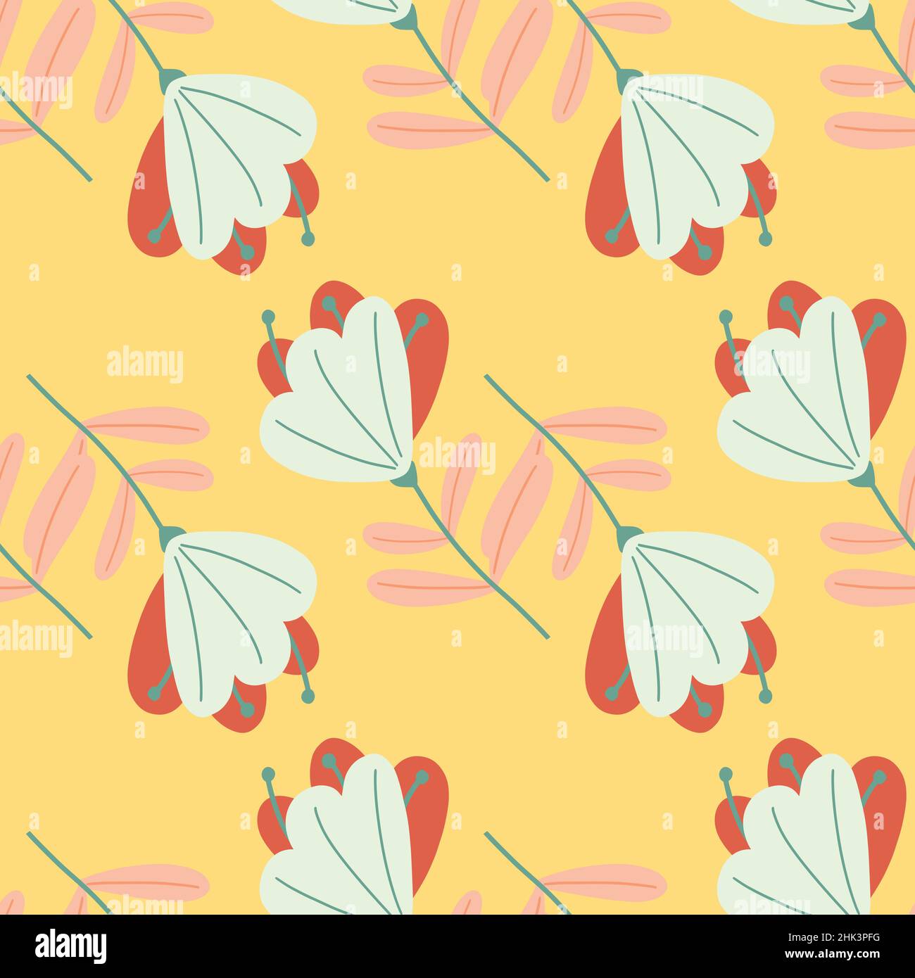 Vintage hand drawn seamless pattern with simple flowers ornament ...