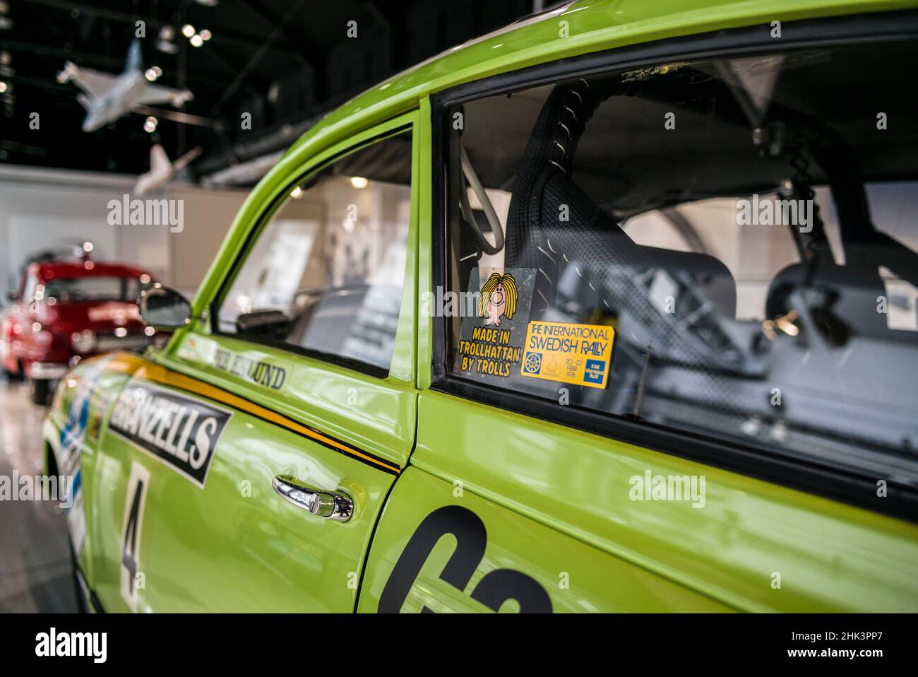 Sweden, Vastragotland, Trollhattan, Saab Car Museum, SAAB 96 rallye car ...