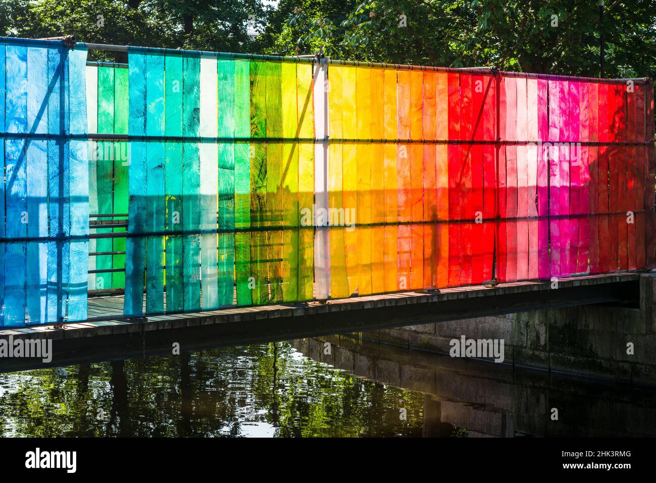Sweden, Narke, Orebro, Slottsparken park, park bridge draped with ...