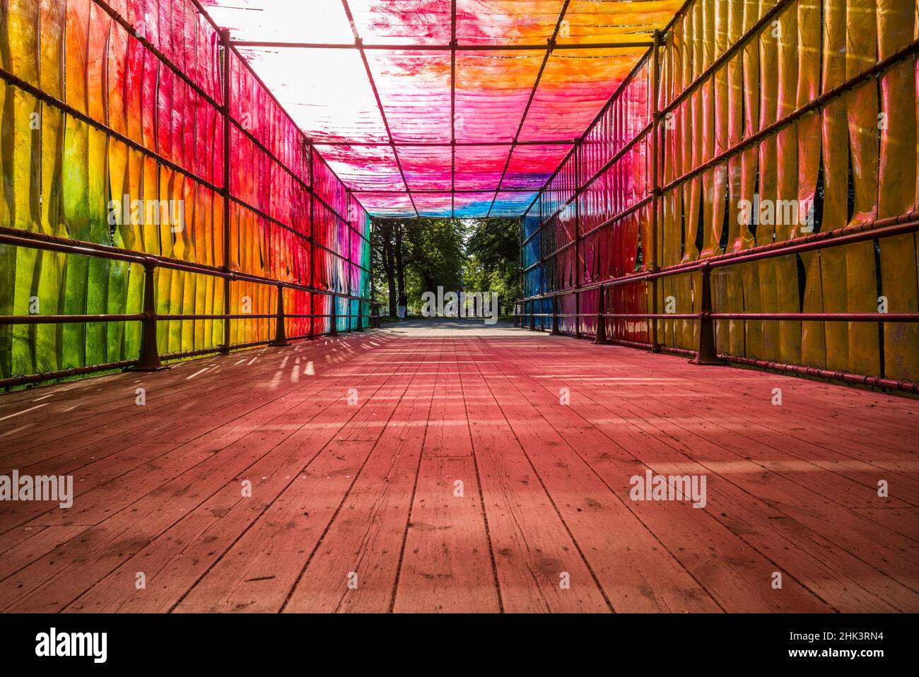 Sweden, Narke, Orebro, Slottsparken park, park bridge draped with ...