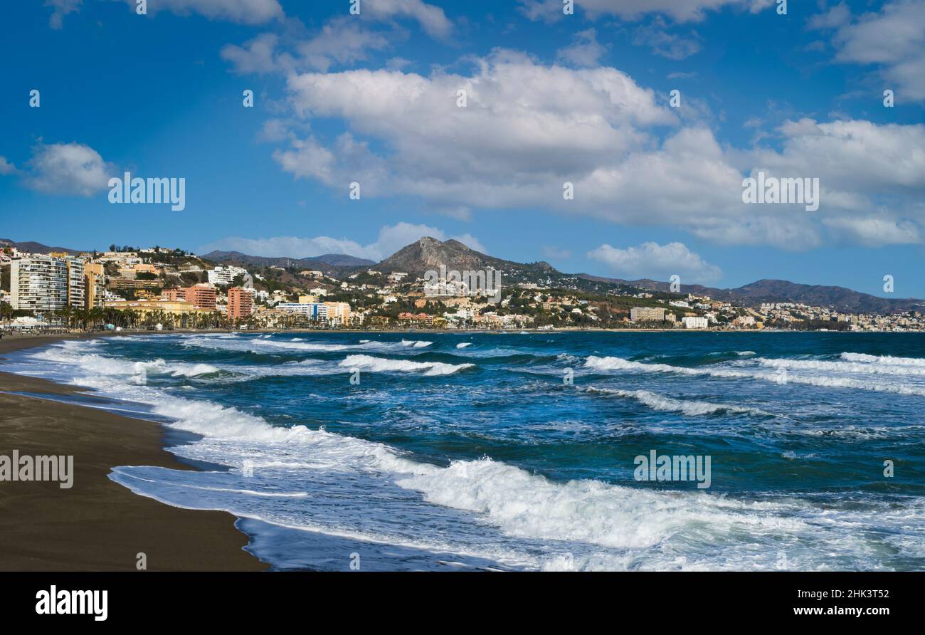 View of the Malagueta, one of the beaches of the Andalusian city of ...