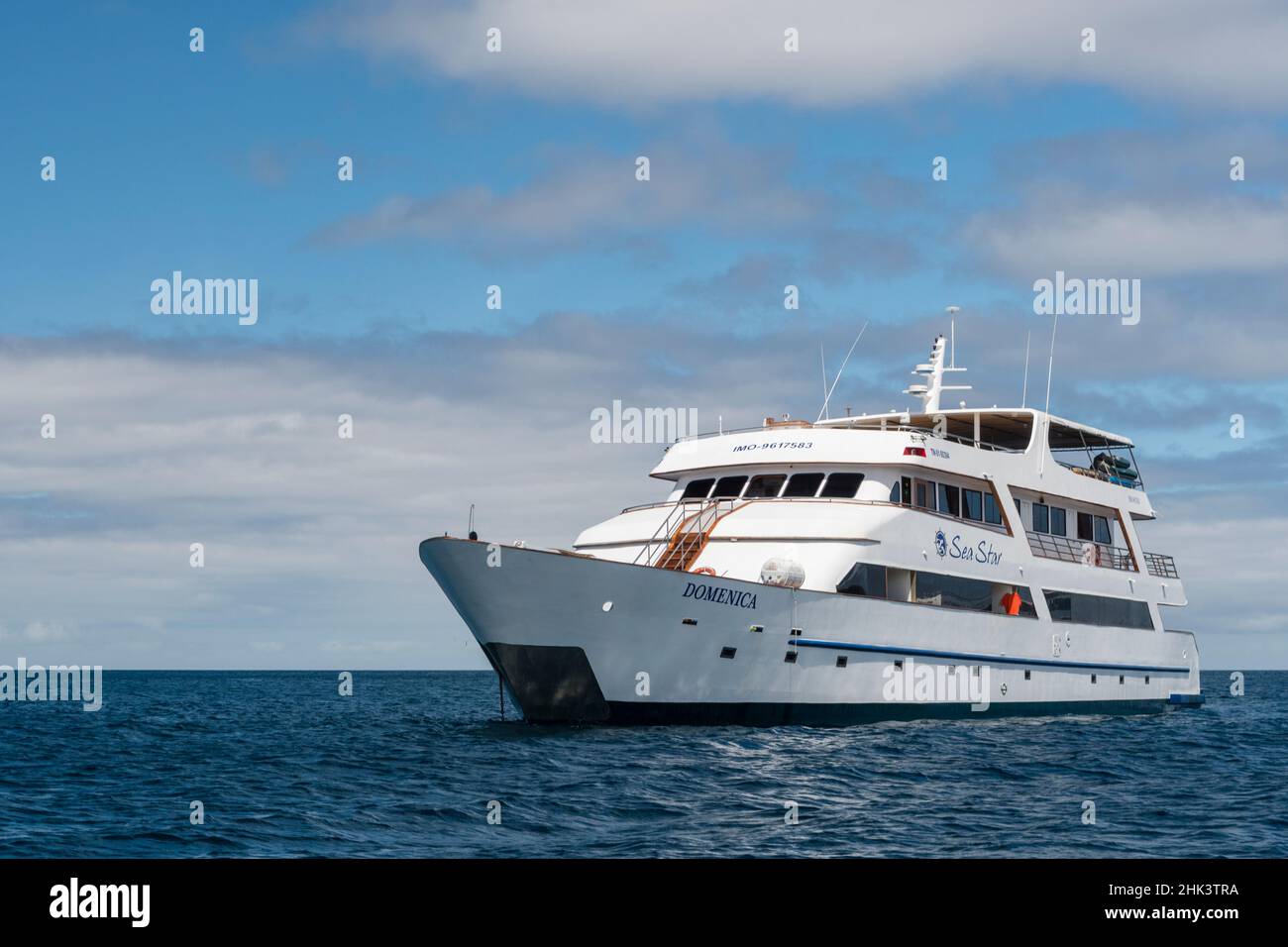 Cruise ship in Floreana Island, Galapagos islands, Ecuador Stock Photo ...