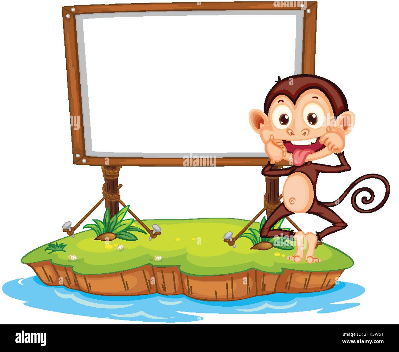 Funny monkey with blank board on white background illustration Stock ...