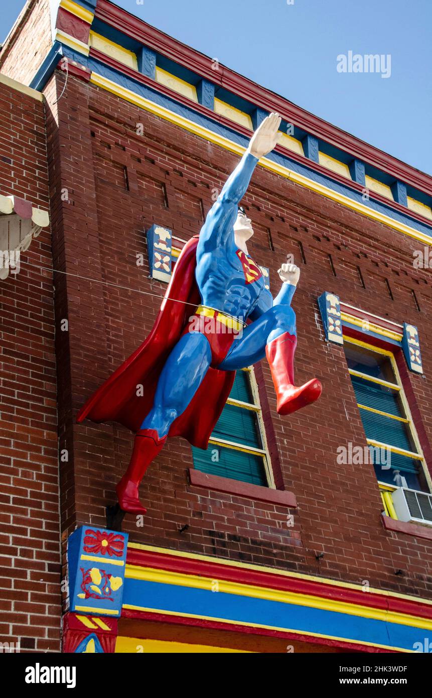 USA, Illinois, Metropolis, Leaping Superman statue Stock Photo - Alamy