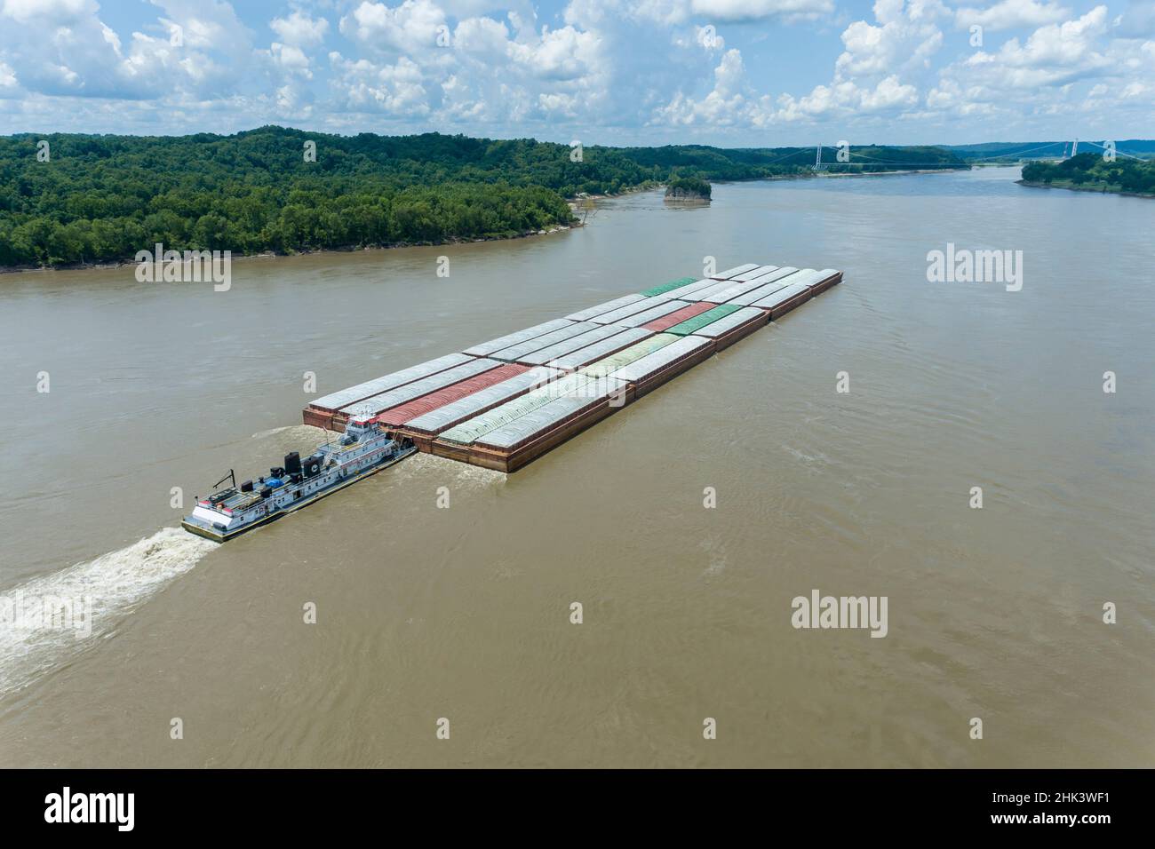 Barge on the Mississippi river near Tower Rock Grand Tower, Illinois ...