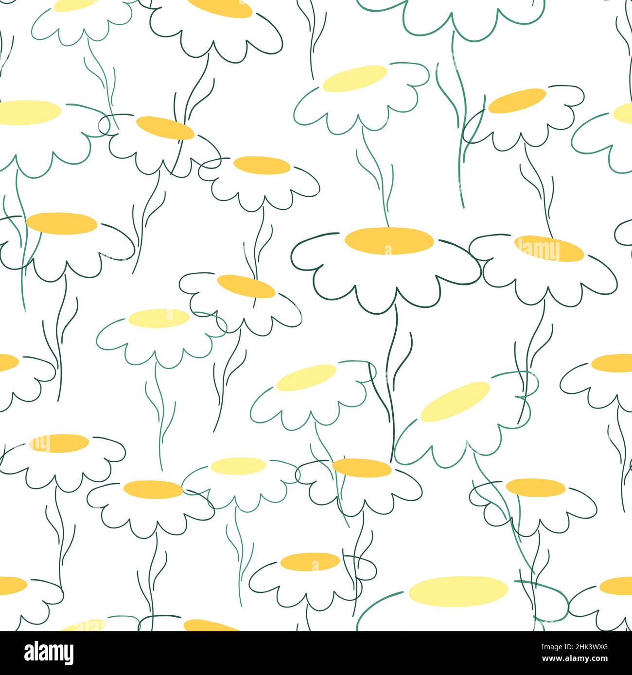 Isolated meadow seamless pattern with blue outline random chamomile ...