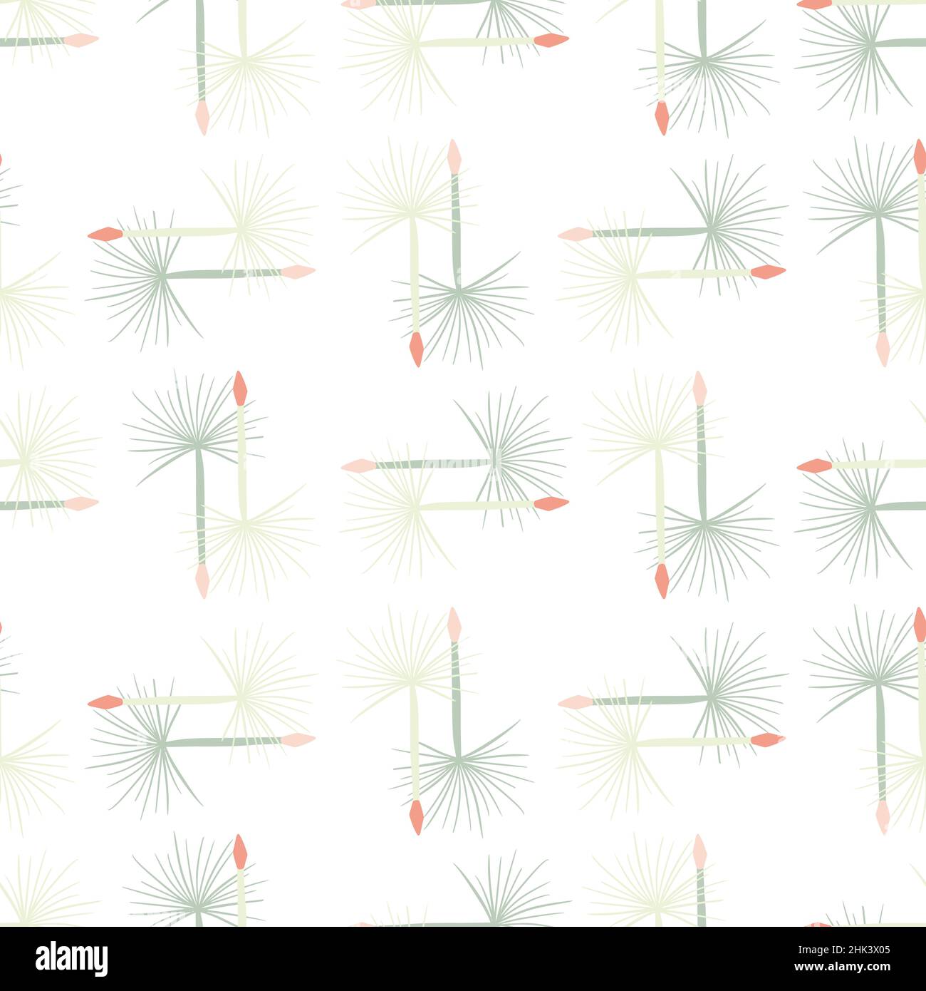 Hand drawn seamless doodle pattern with blue colored dandelion shapes ...