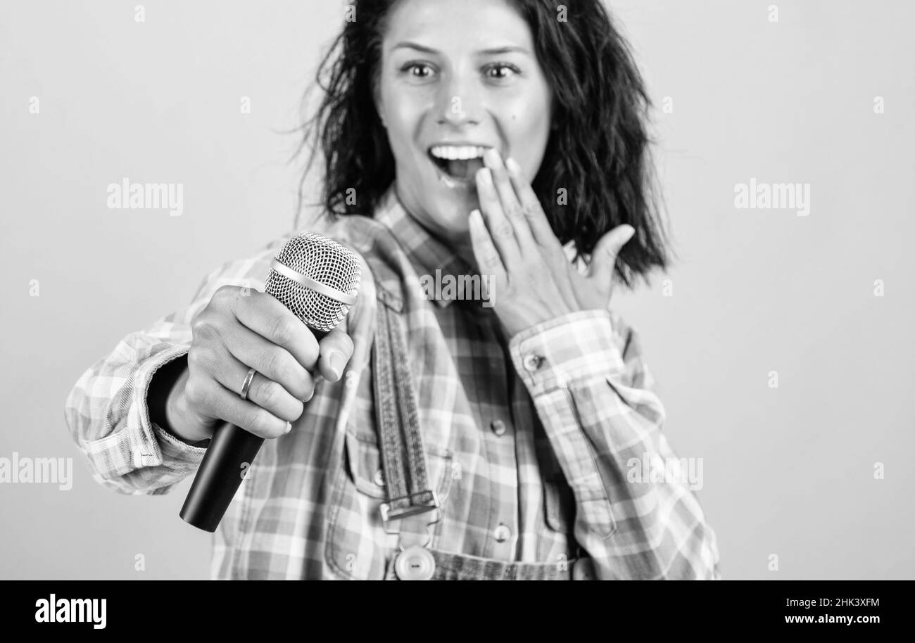 funny party goer. attractive beauty with mic. express human emotions ...