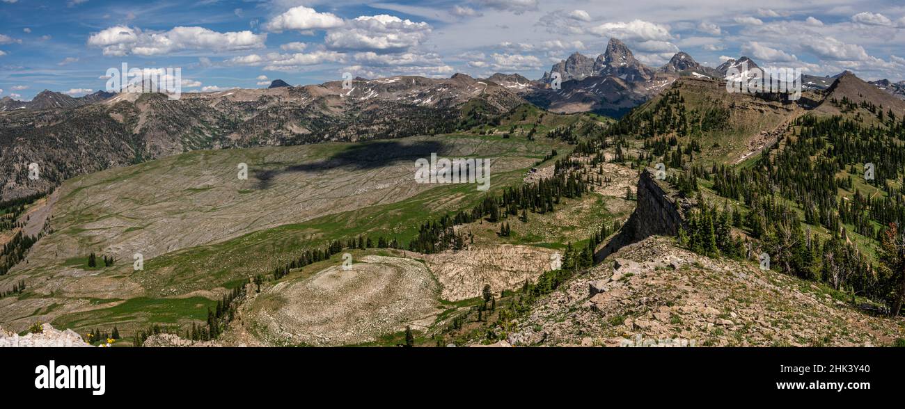 USA, Wyoming. Panoramic of Grand Teton and Teton Mountains from the ...